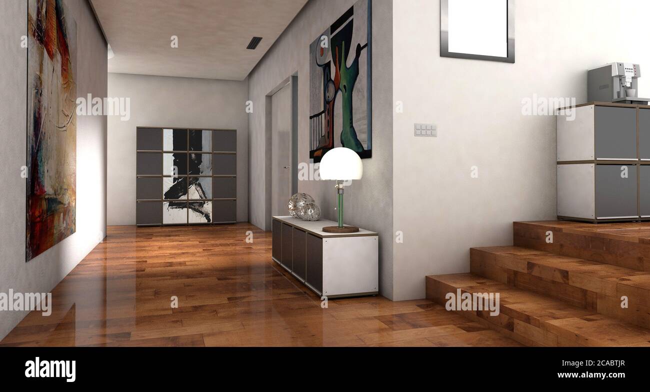 3D rendering of modern luxurious interior design at daytime Stock Photo ...