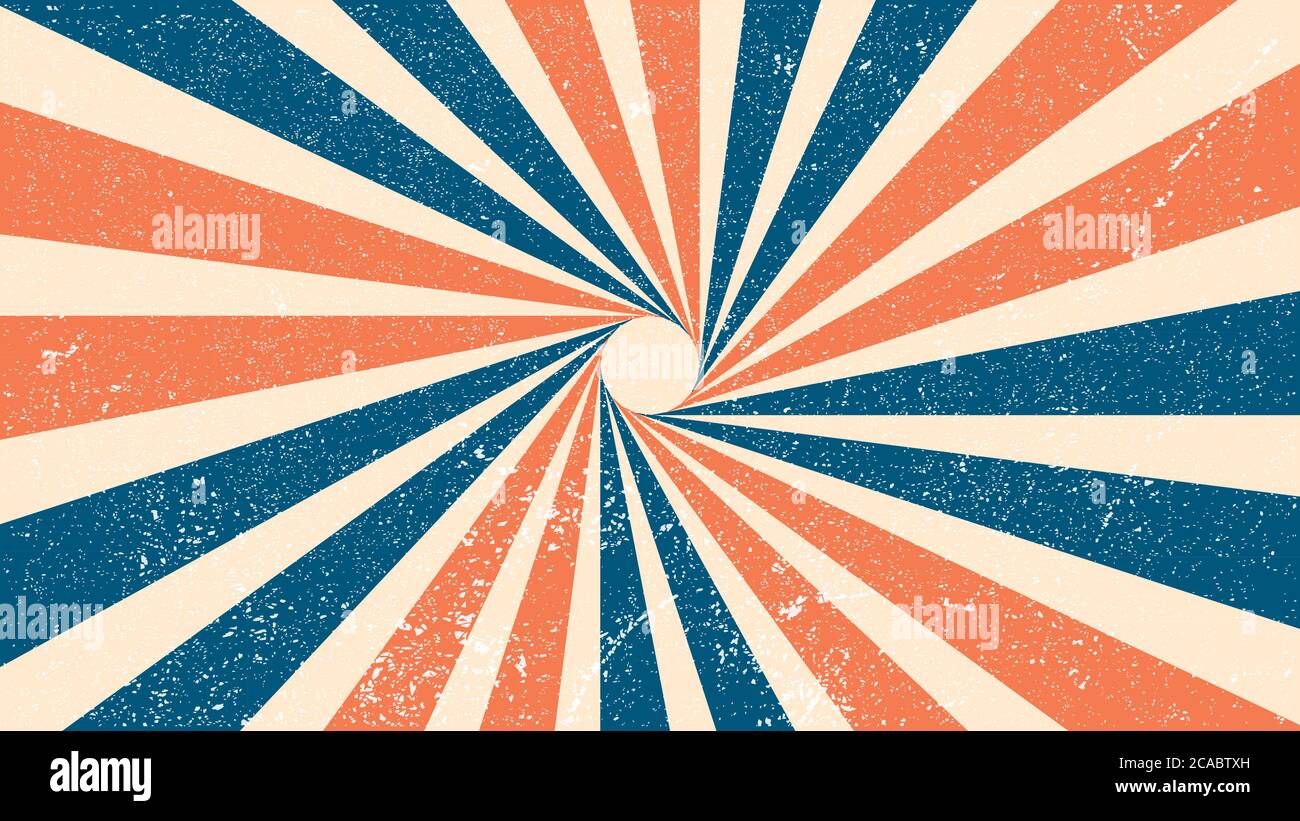 vector illustration retro grunge orange blue sunburst background ...