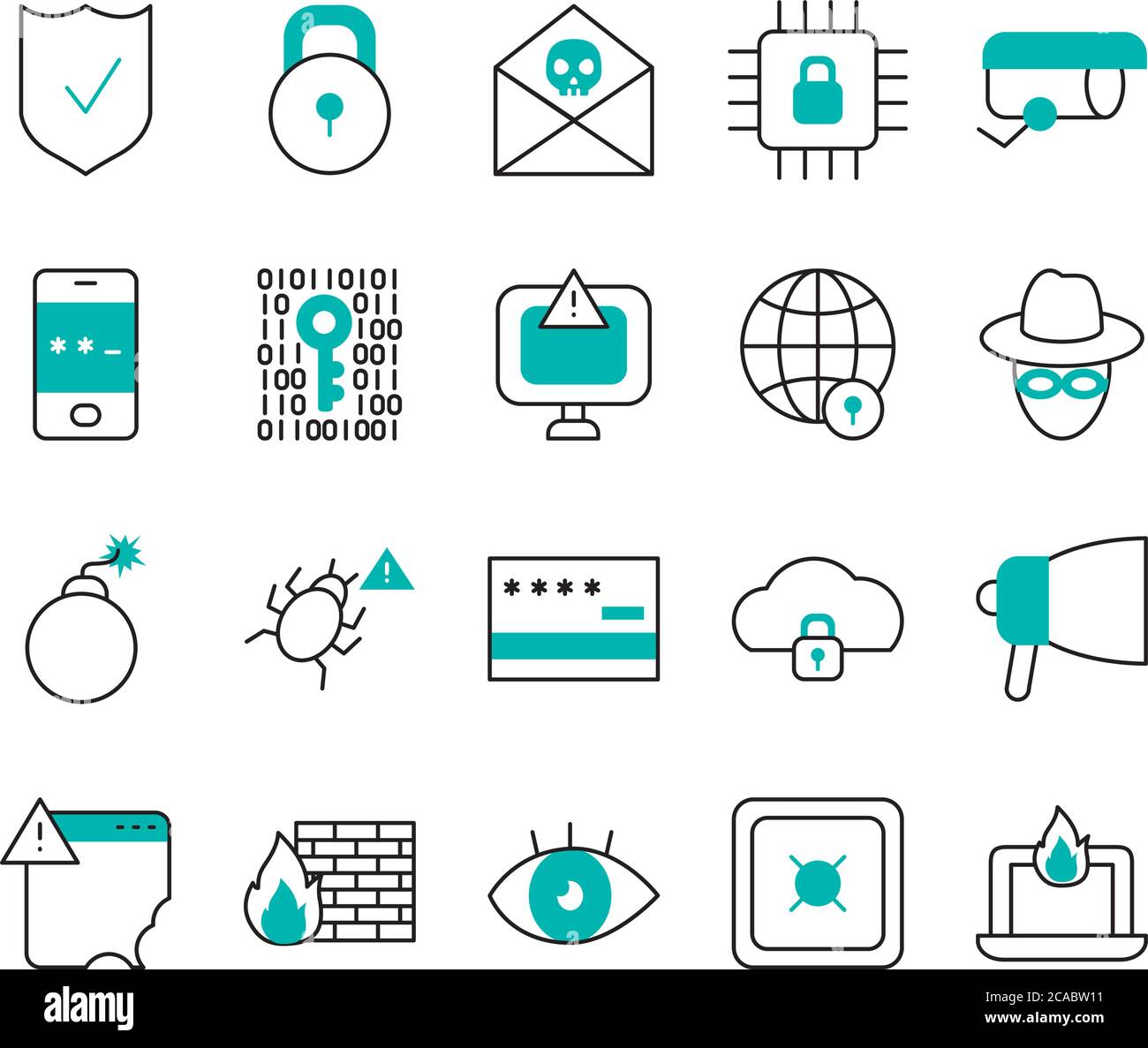 hacker and cyber security icon set over white background, half line ...