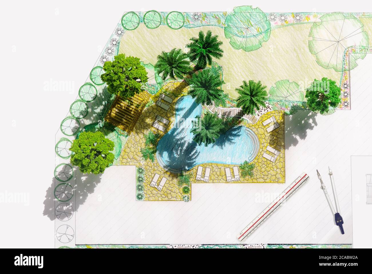 Landscape architect design backyard plan for villa Stock Photo - Alamy