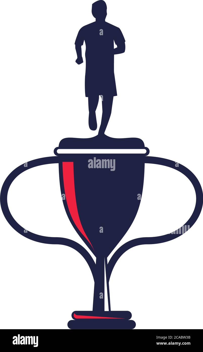 trophy cup with athletic man practicing running sport silhouette vector ...
