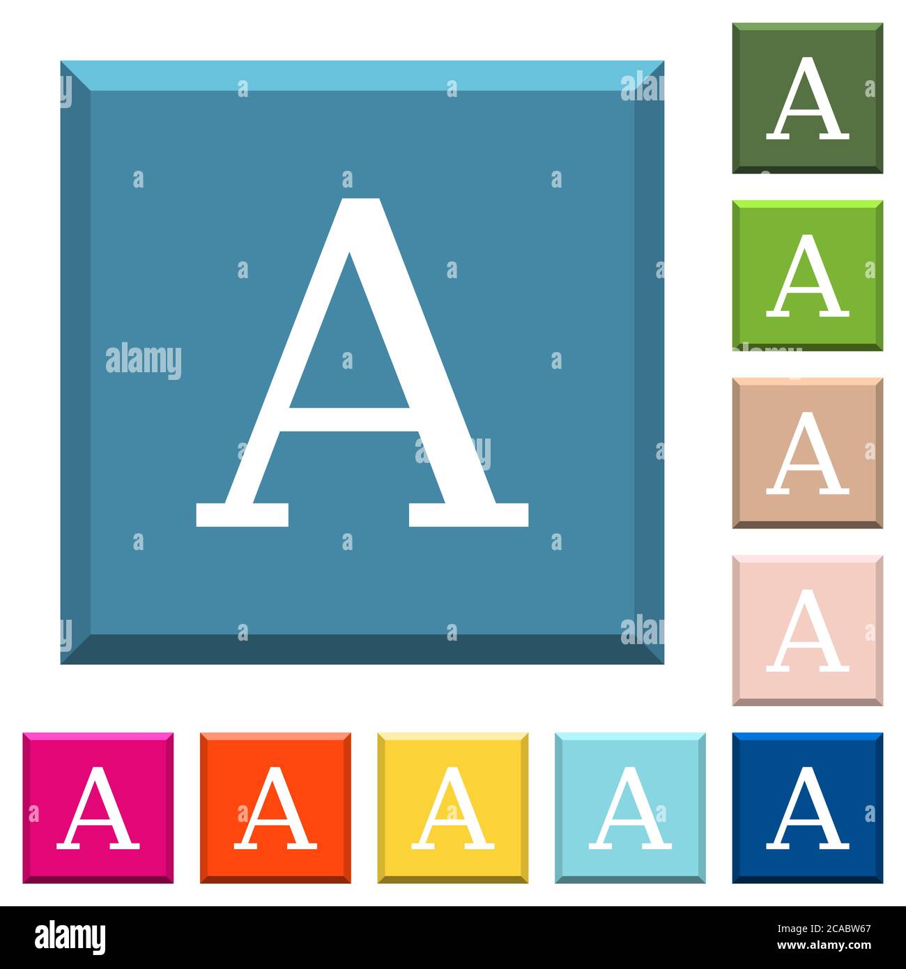 Character font white icons on edged square buttons in various trendy ...