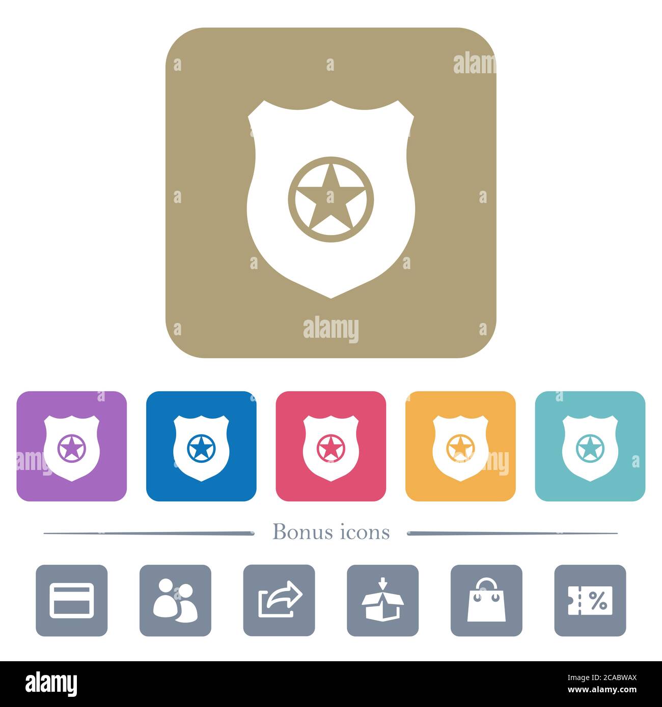 Police badge white flat icons on color rounded square backgrounds. 6 ...