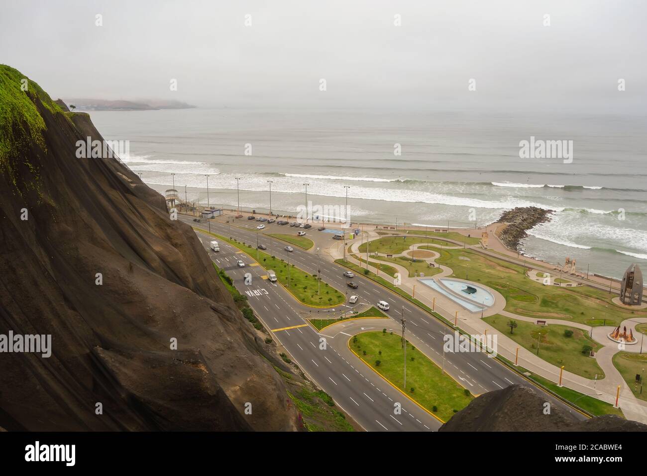 High angle shot of a beach in Lima captured in Peru on a cloudy day ...