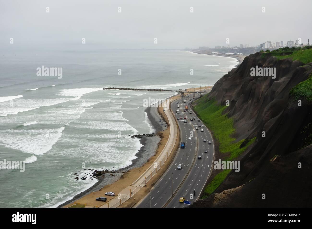 High angle shot of a beach in Lima captured in Peru on a cloudy day ...