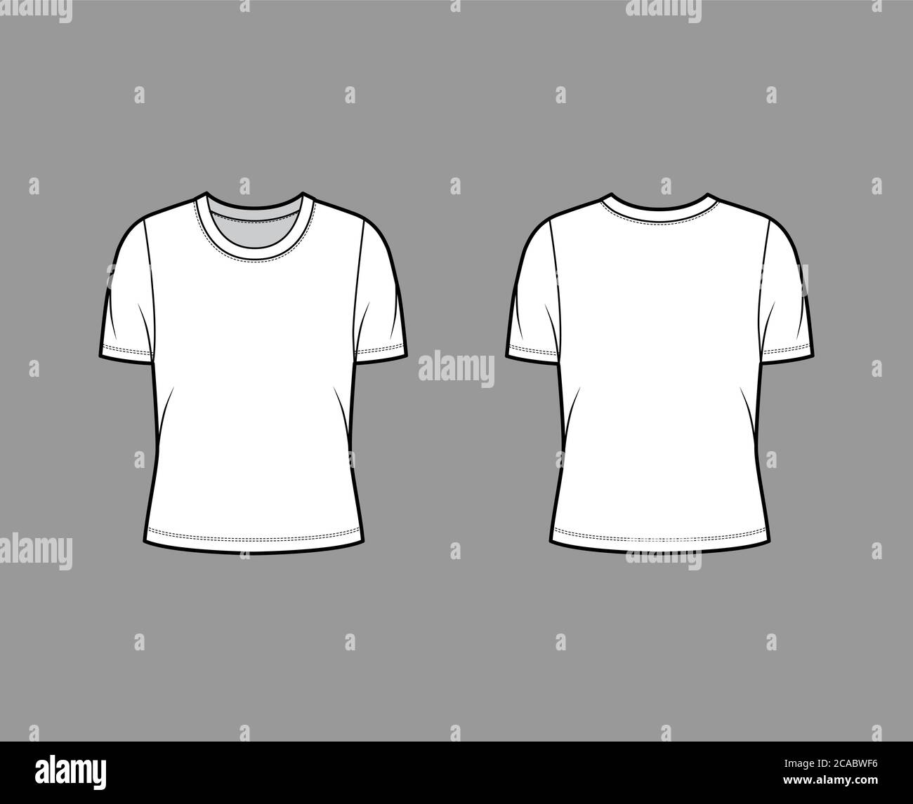 Crew neck jersey t-shirt technical fashion illustration with short ...