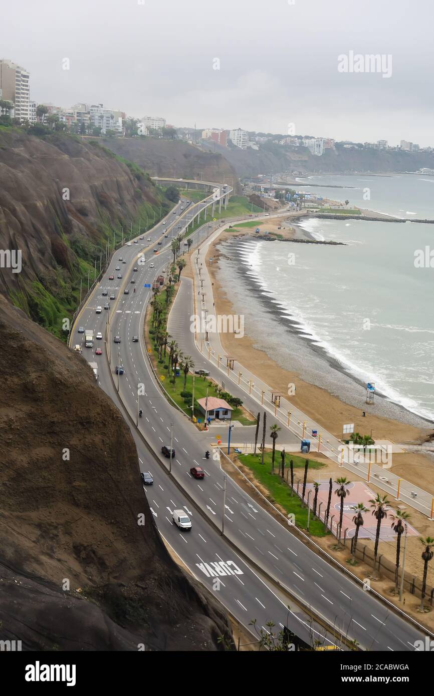 Breathtaking view of the road along the ocean in Lima, Peru Stock Photo ...