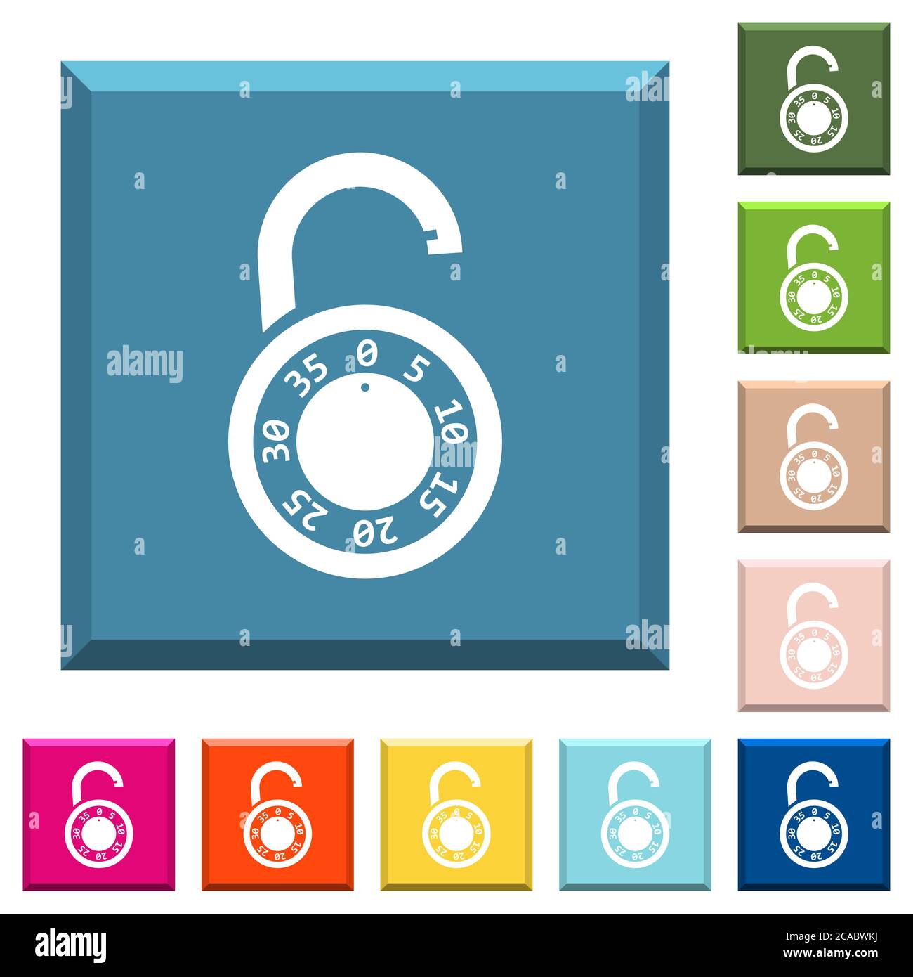 Unlocked round combination lock white icons on edged square buttons in ...