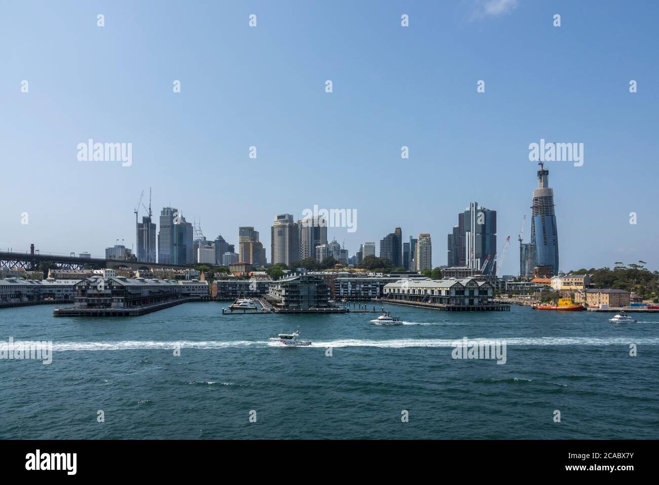 View of historic Walsh Bay finger Wharf, with Barangaroo and Sydney ...
