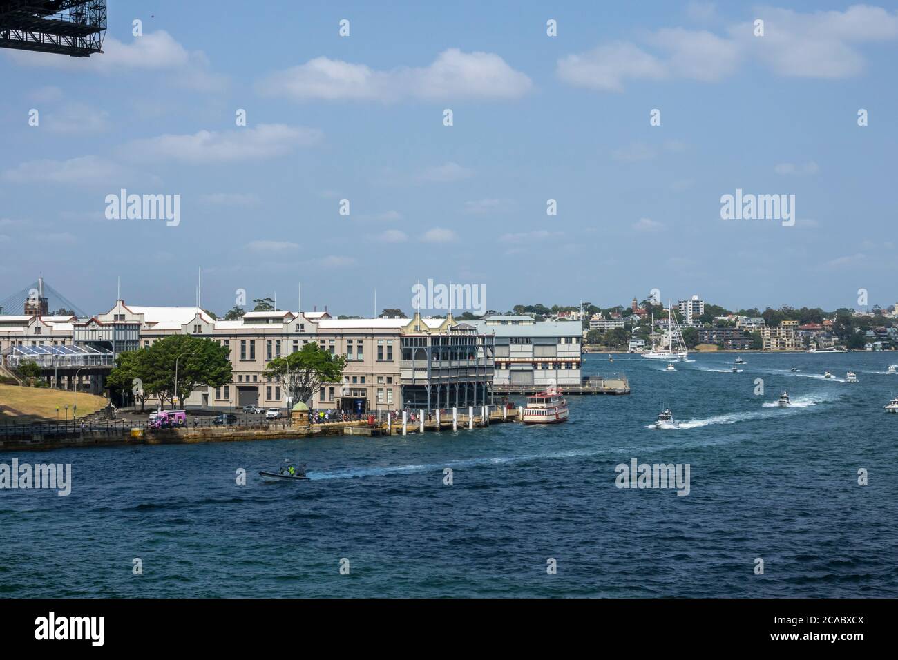 View of historic Walsh Bay finger Wharf, with Barangaroo and Sydney ...