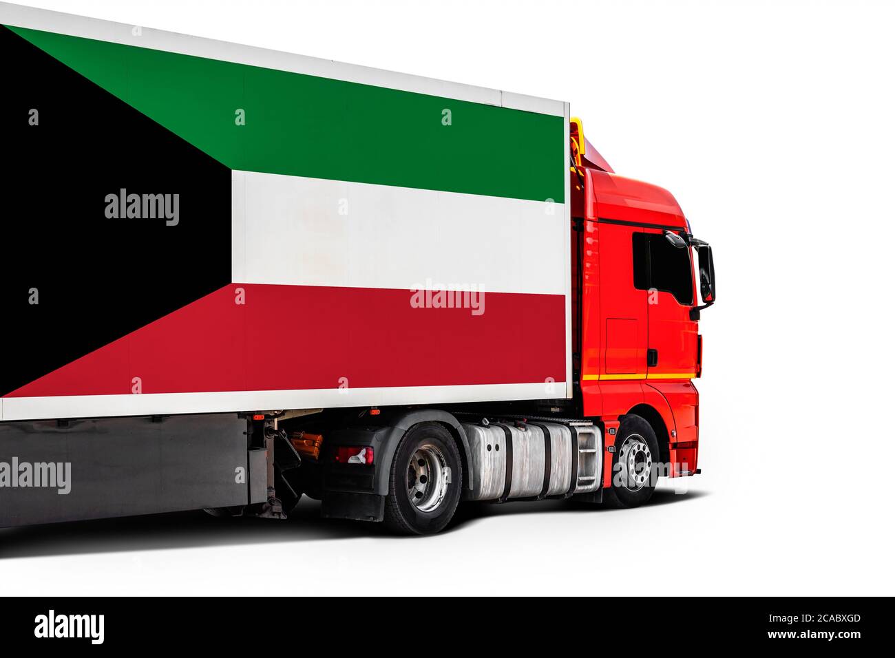Big truck with the national flag of Kuwait on white isolated background ...
