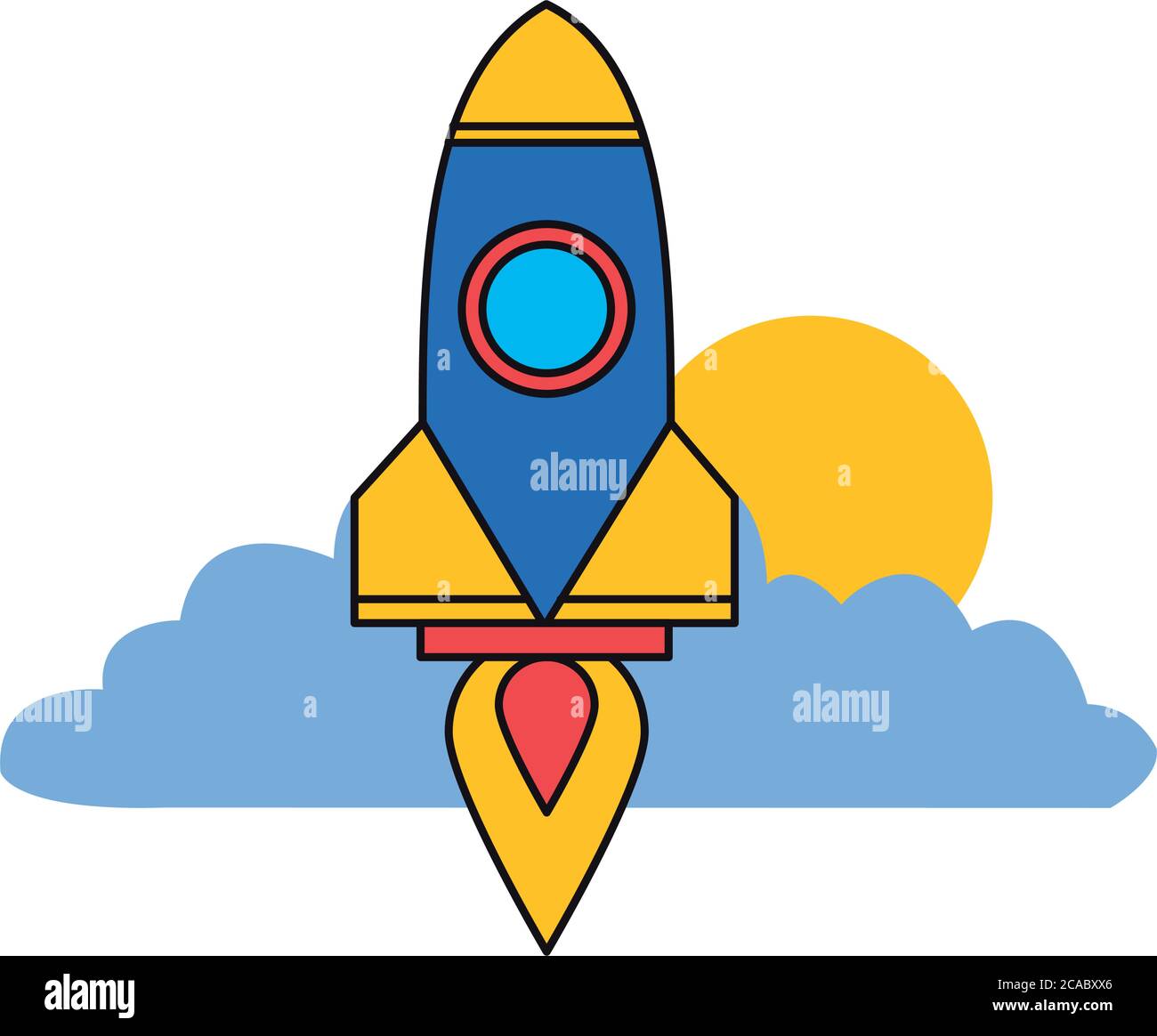 rocket launcher startup with clouds and sun vector illustration design ...