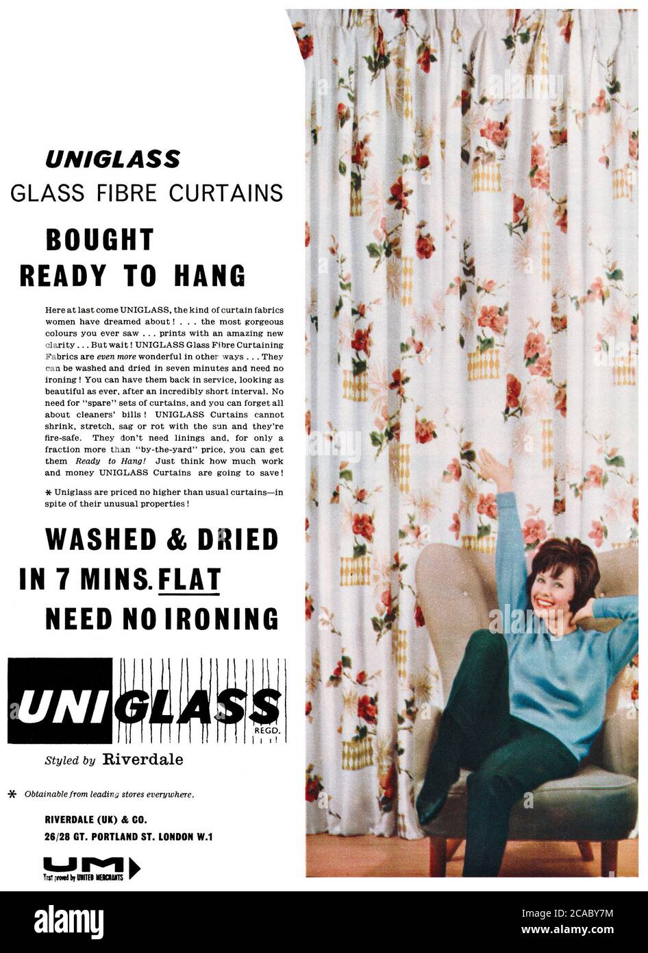 1961 British advertisement for Uniglass glass fibre curtains Stock ...
