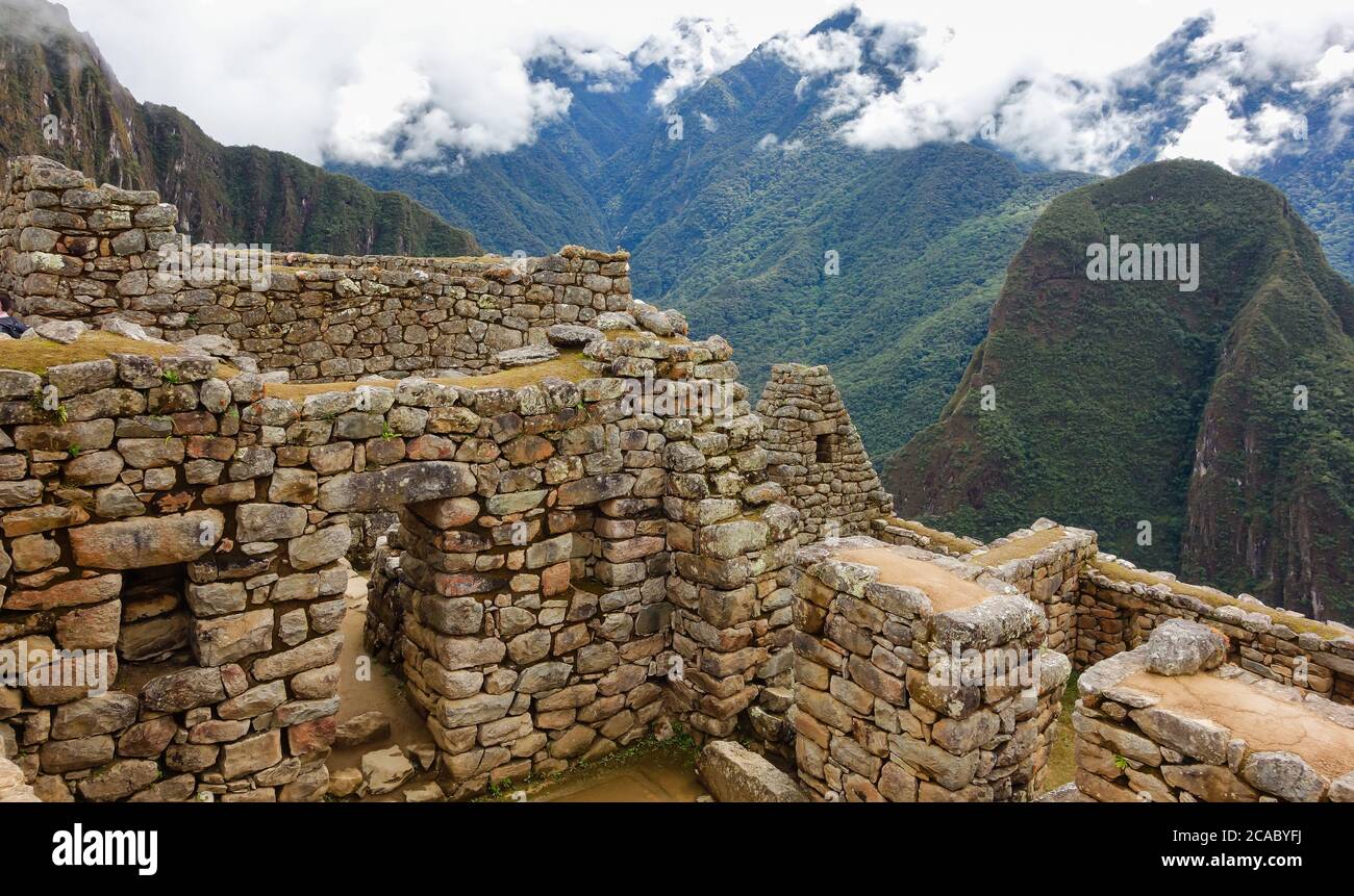 High angle shot of the ruins of the Machu Picchu captured Peru Stock ...