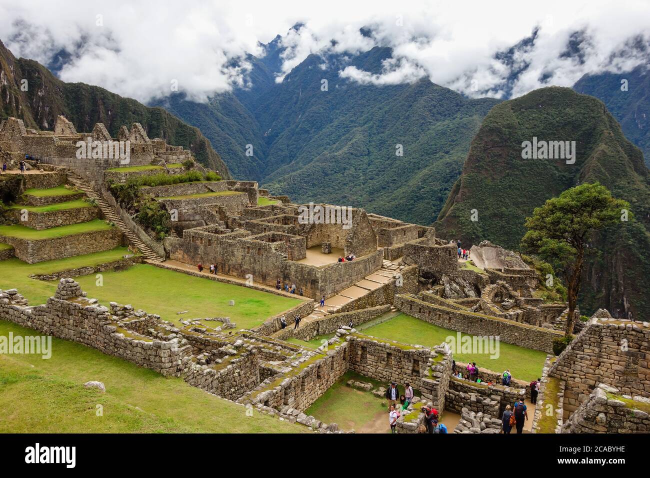 High angle shot of the ruins of the Machu Picchu captured Peru Stock ...