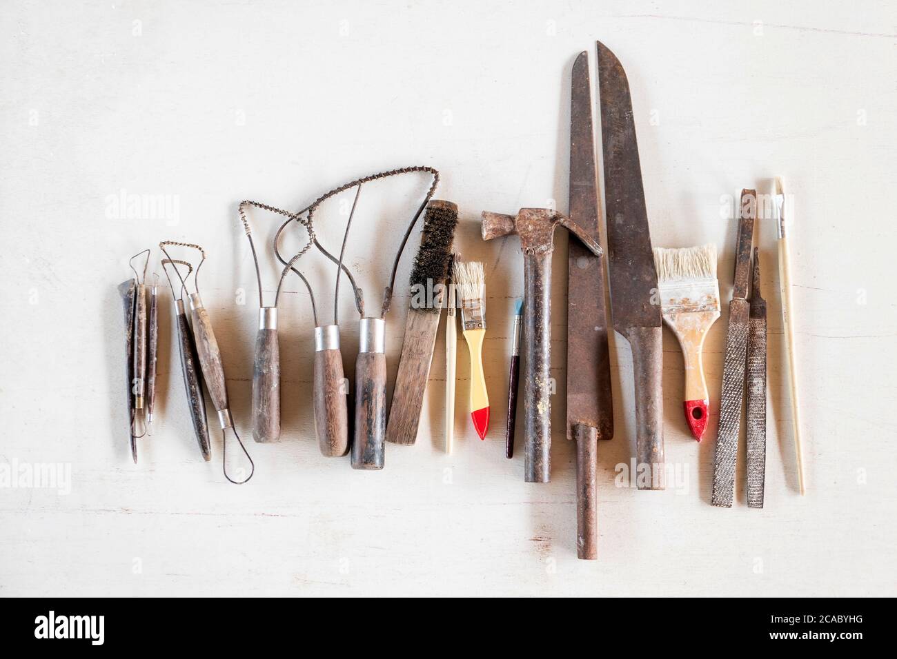Sculpture tools. Art and craft tools on white background Stock Photo ...