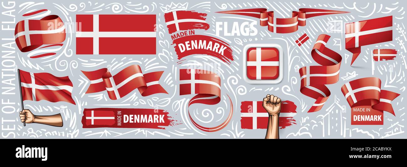 Vector set of the national flag of Denmark in various creative designs ...