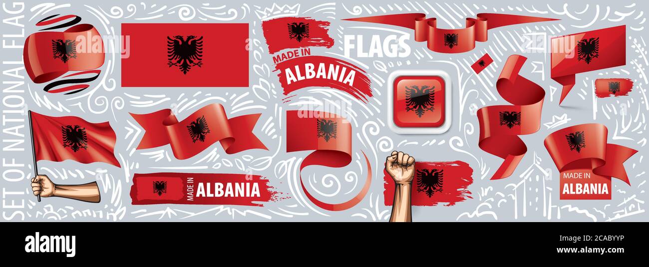 Vector set of the national flag of Albania in various creative designs ...