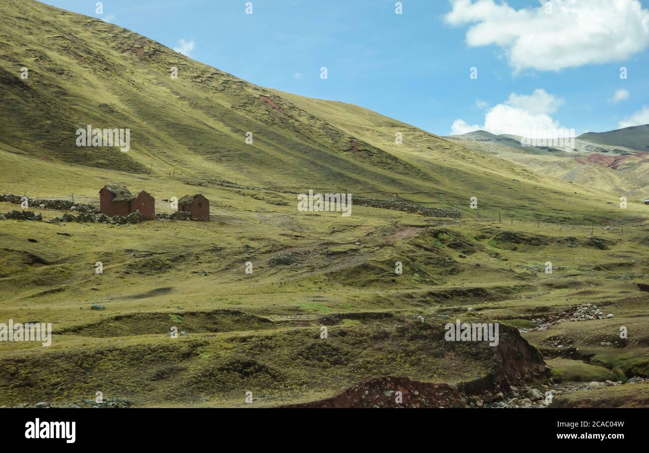Small secluded community at the Peruvian Andes surrounded by a scenic ...