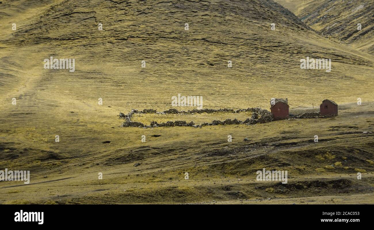 Small secluded community at the Peruvian Andes surrounded by a scenic ...
