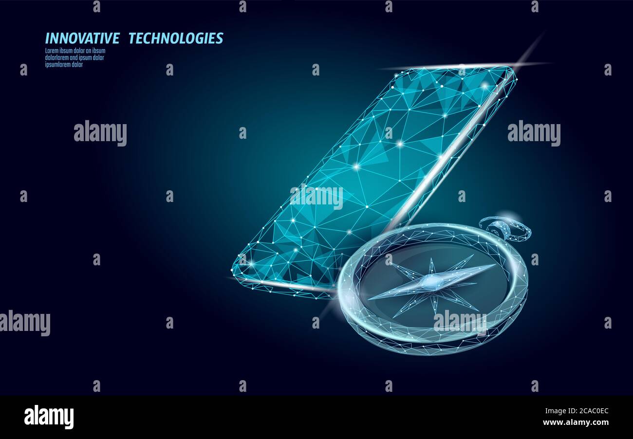 3D low poly compass. Business global international strategy concept ...