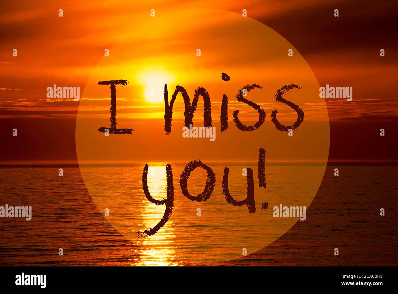 Romantic Ocean Sunset, Sunrise, Text I Miss You Stock Photo - Alamy