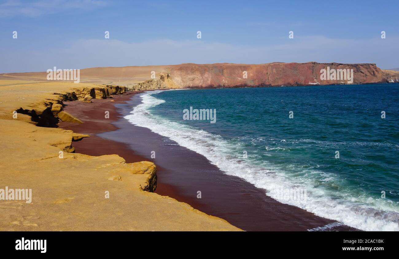 Aerial shot of the coastal cliffs at the Paracas National reserve in ...