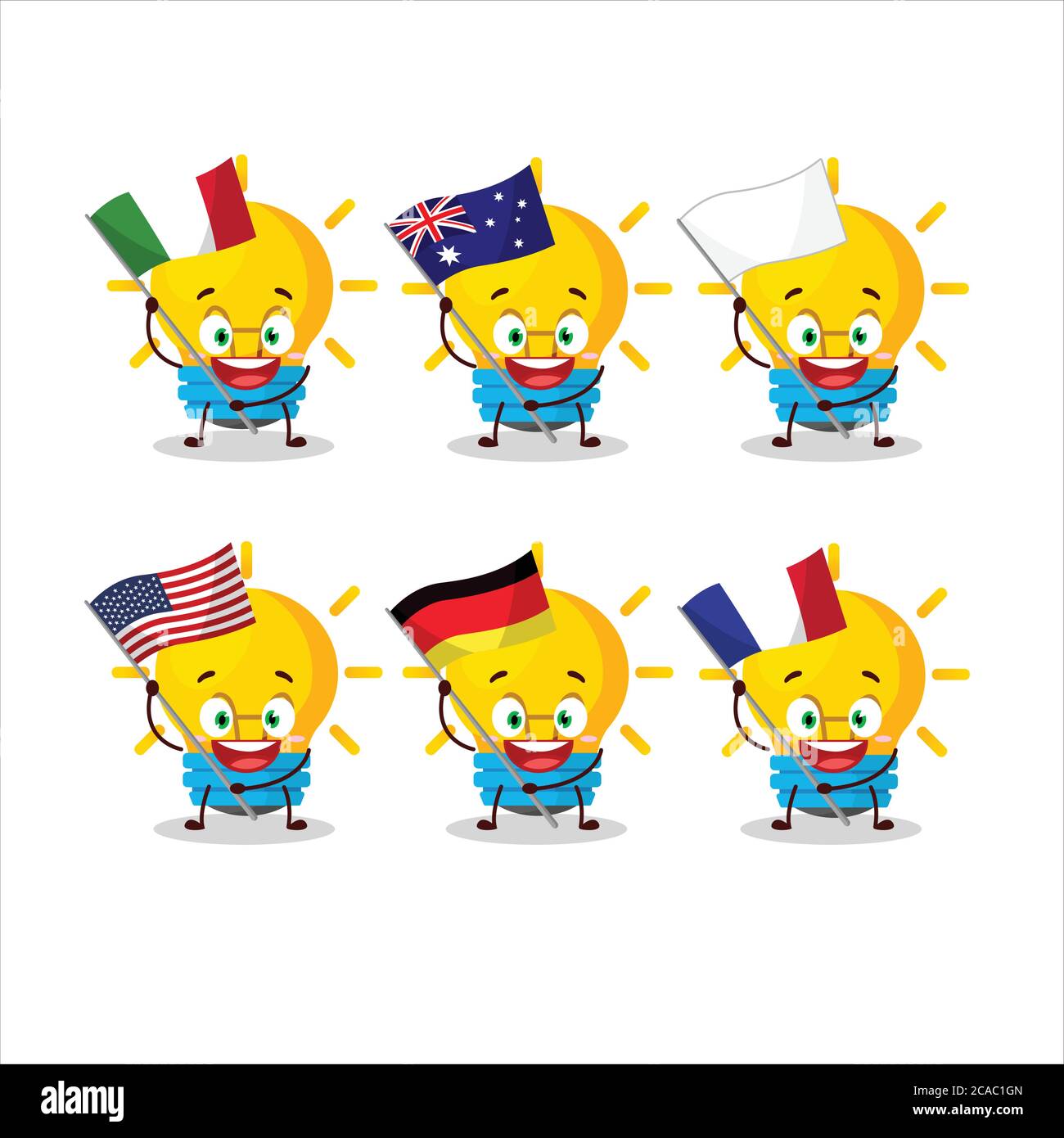 Lamp Ideas Cartoon Character Bring The Flags Of Various Countries Stock