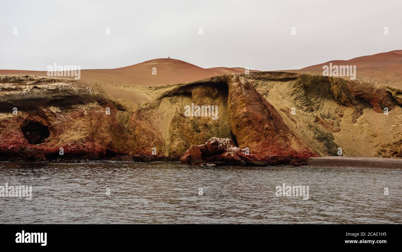 Closeup of the coastal cliffs at the Paracas National reserve in Peru ...