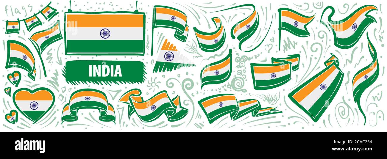Vector set of the national flag of India in various creative designs ...