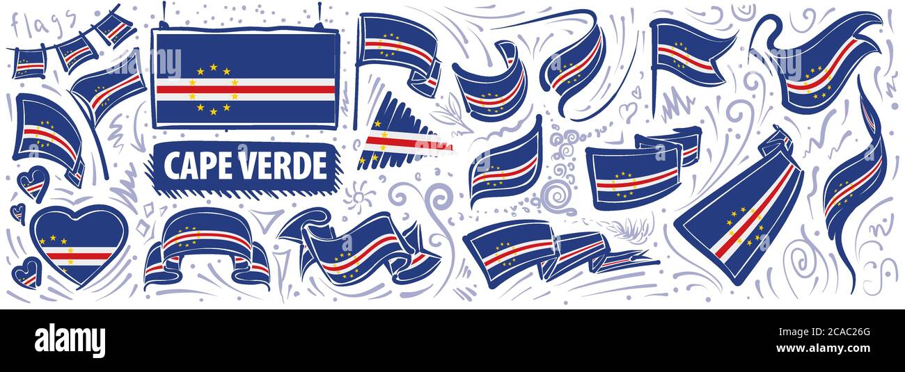 Vector set of the national flag of Cape Verde in various creative ...