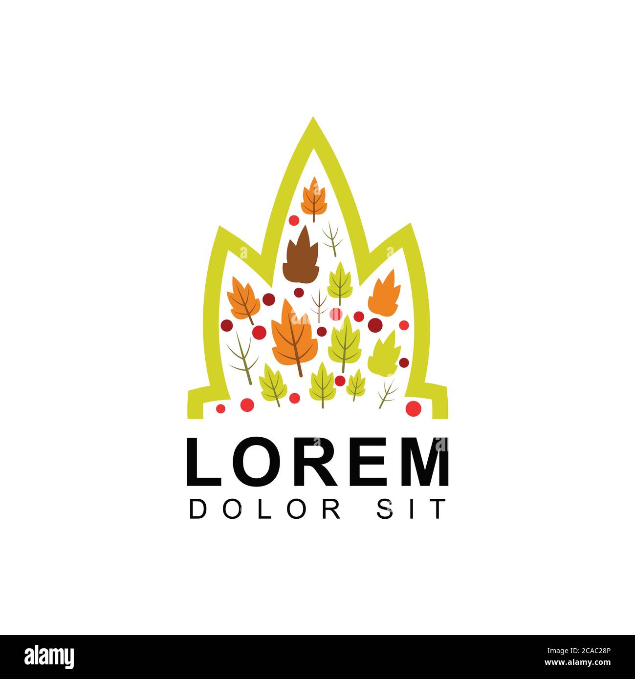 Autumn logos with brown and green leaves, forests, cherries, seasonal ...