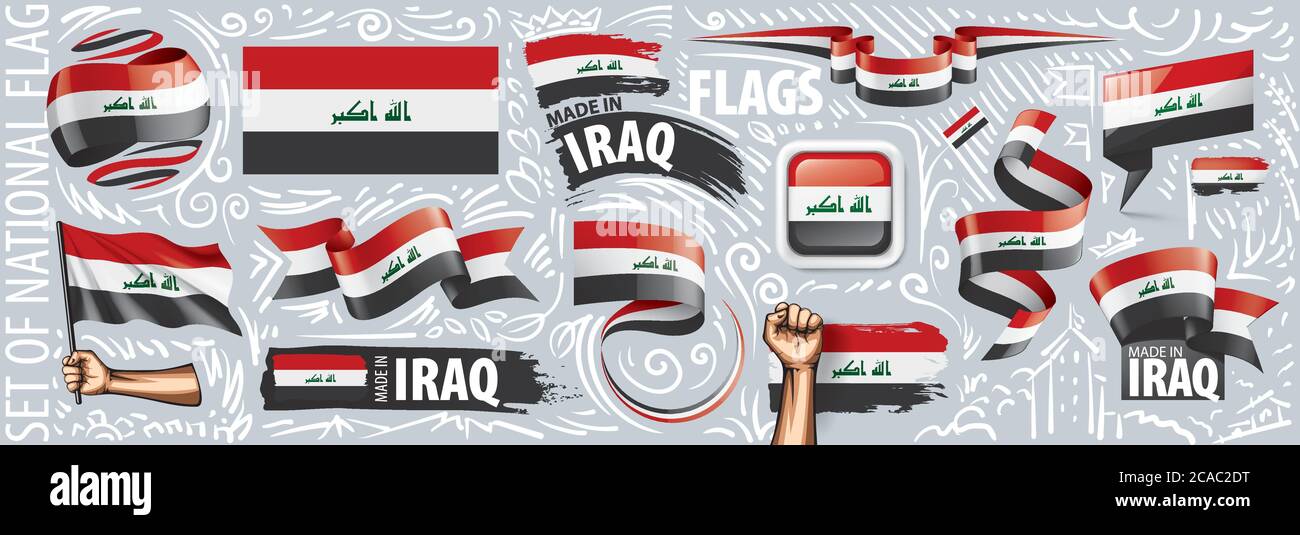 Vector set of the national flag of Iraq in various creative designs ...