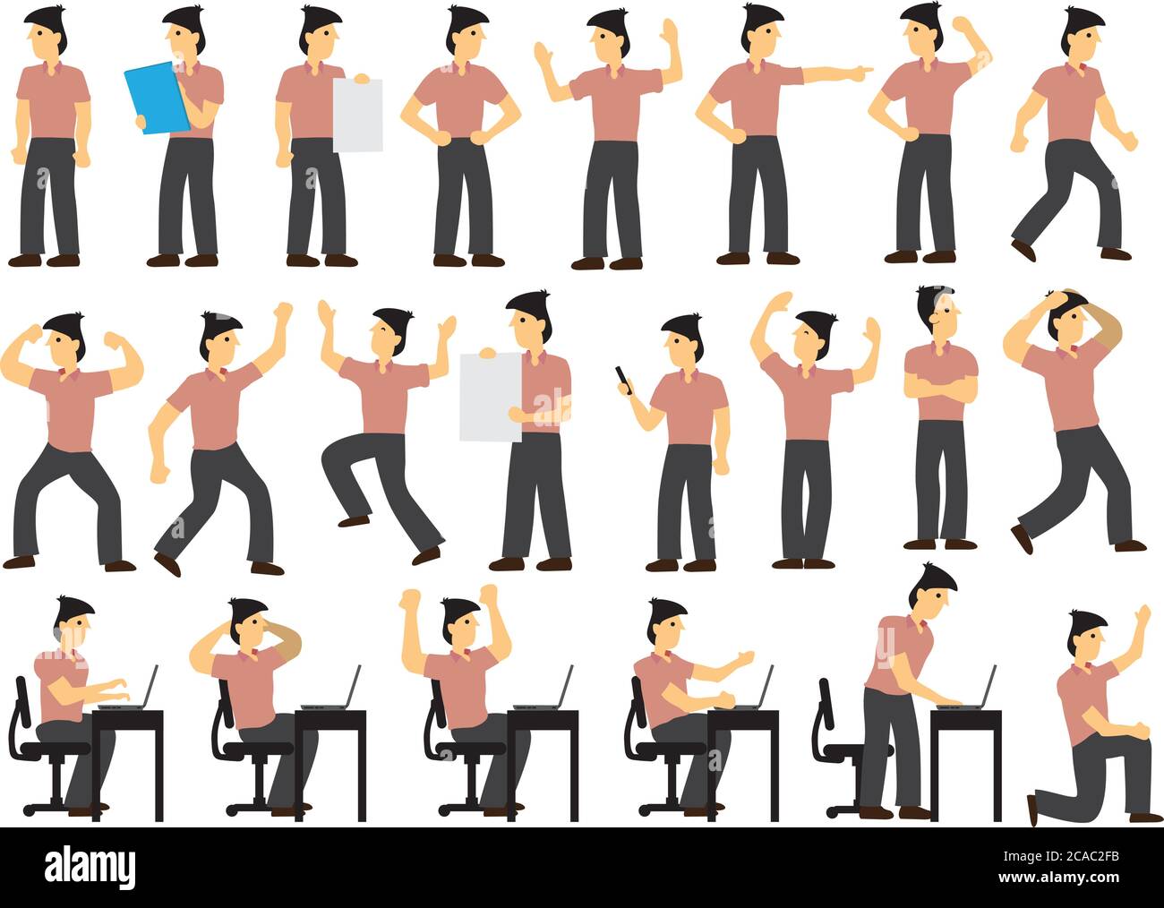 Set of a young man worker character in different action and poses ...