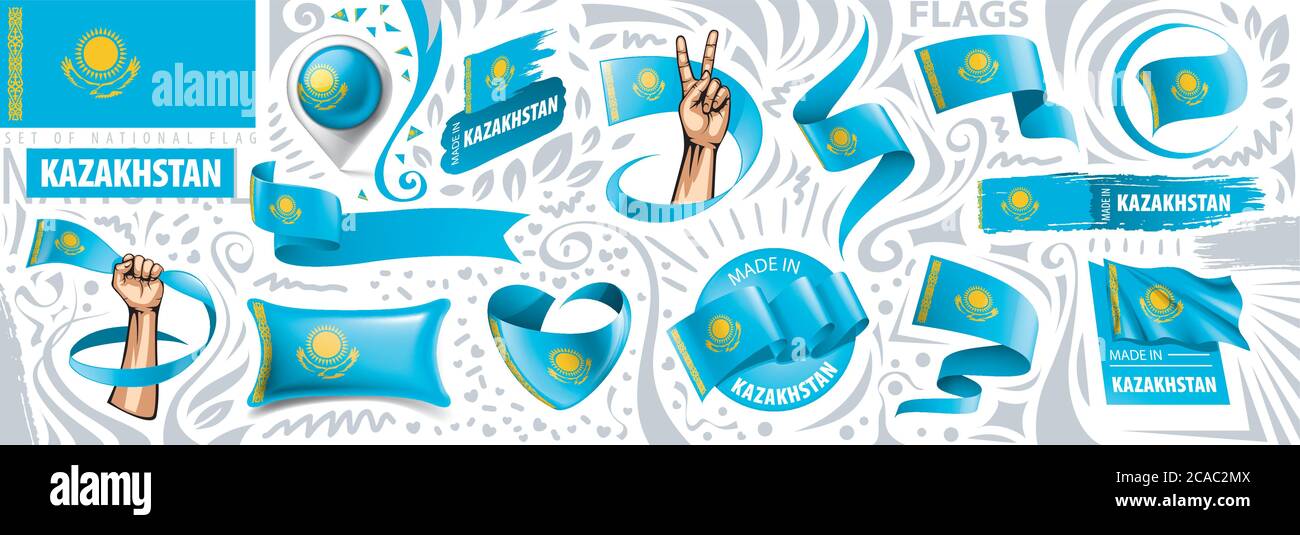 Vector set of the national flag of Kazakhstan in various creative ...