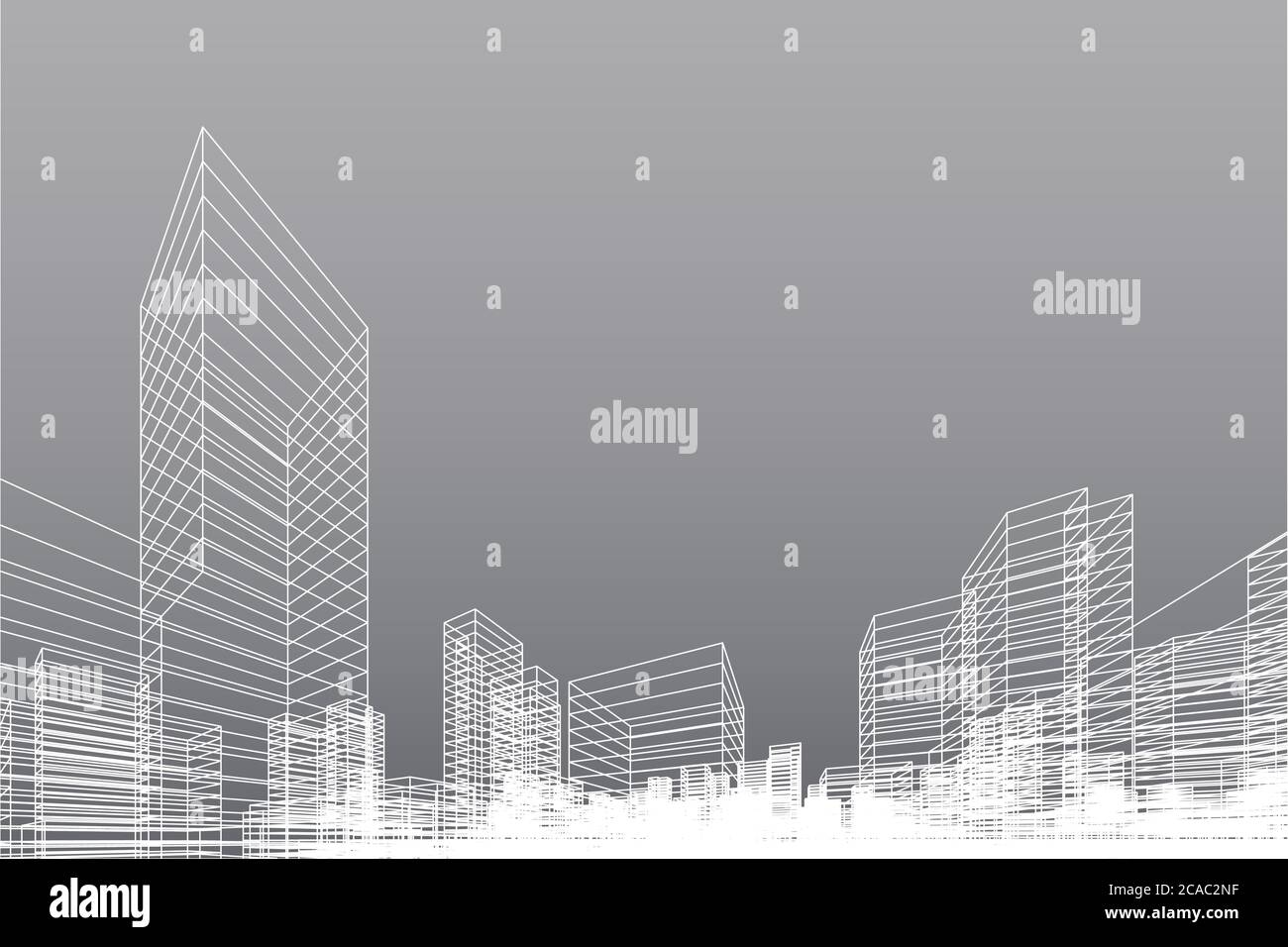 Abstract wireframe city background. Perspective 3D render of building ...