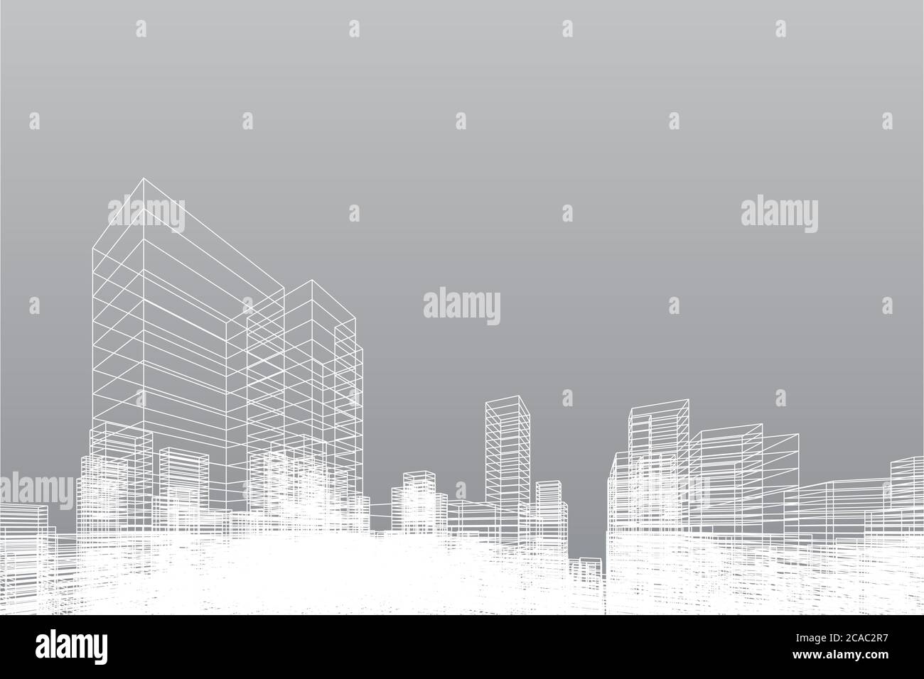 Abstract wireframe city background. Perspective 3D render of building ...