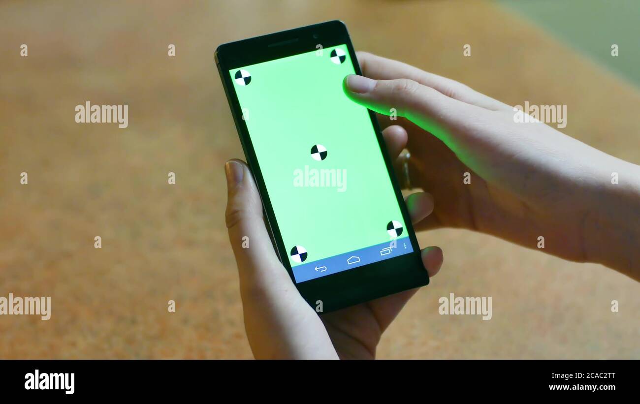 Womans hands using a Smart phone Touchscreen CHROMA KEY Close-up ...