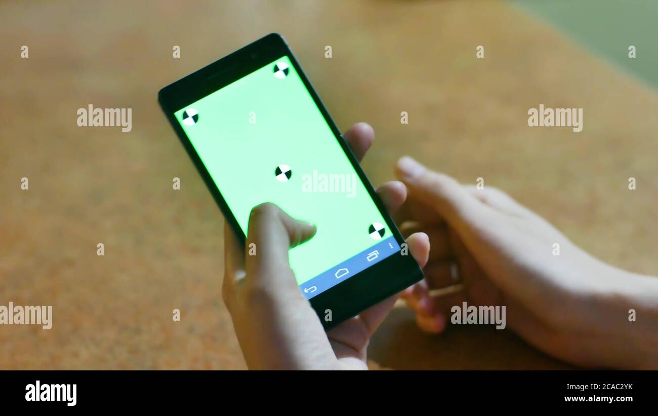 Womans hands using a Smart phone Touchscreen CHROMA KEY Close-up ...