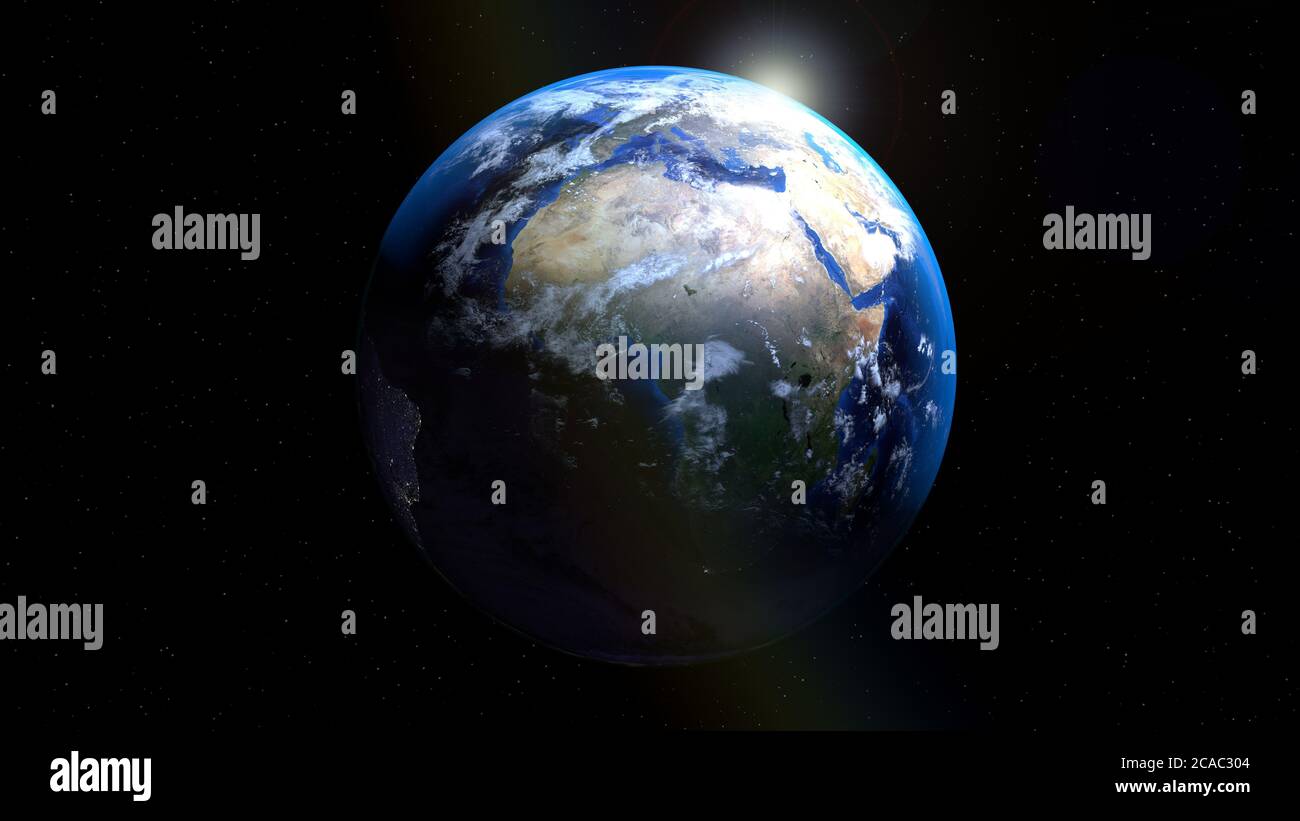 3D render of the planet earth in the middle of the galaxy Stock Photo ...