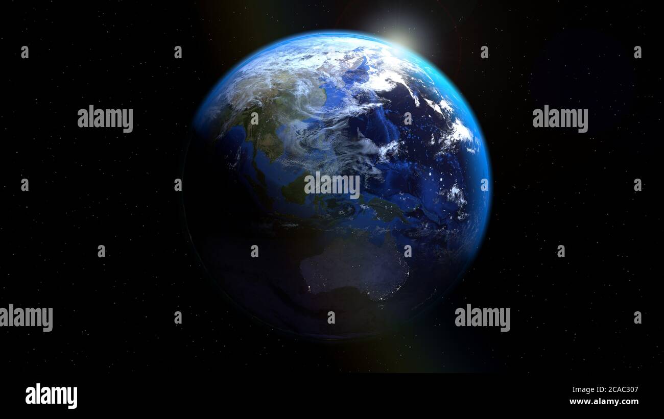 3D render of the planet earth in the middle of the galaxy Stock Photo ...
