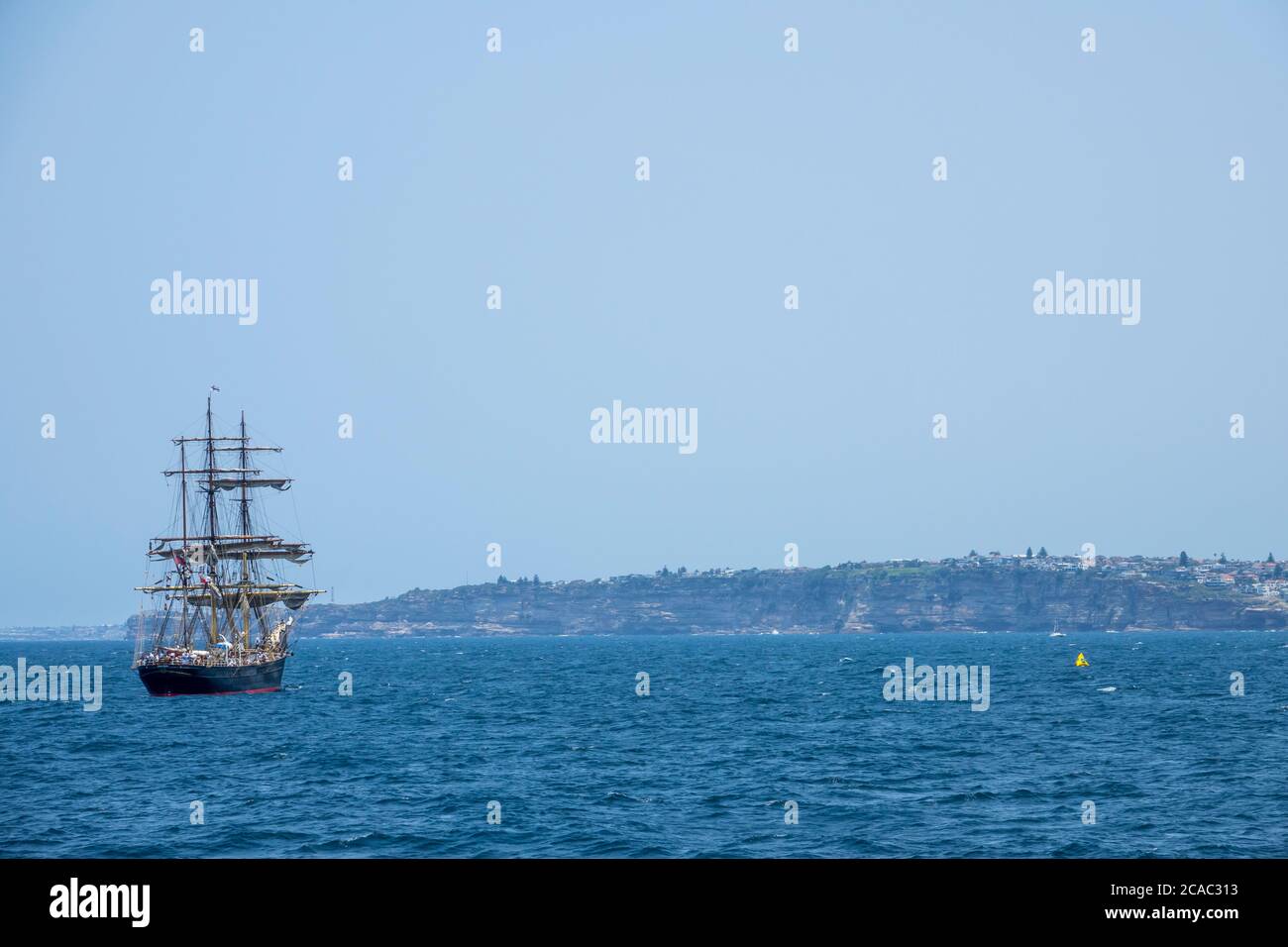 The 1874 square rigger tall ship "James Craig" outside Sydney Heads ...