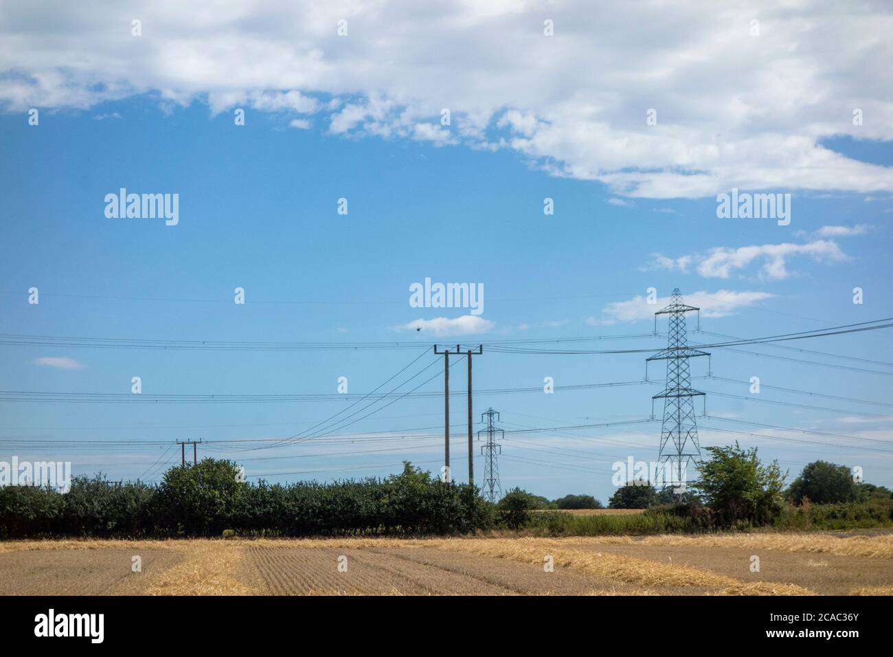 Farmland with electricity pylon Intwood Norfolk Stock Photo - Alamy