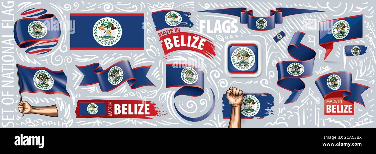 Vector set of the national flag of Belize in various creative designs ...