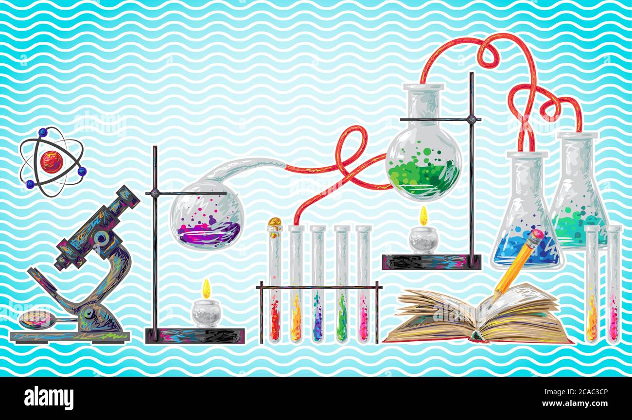scientific laboratory elements on abstract wave background Stock Vector ...