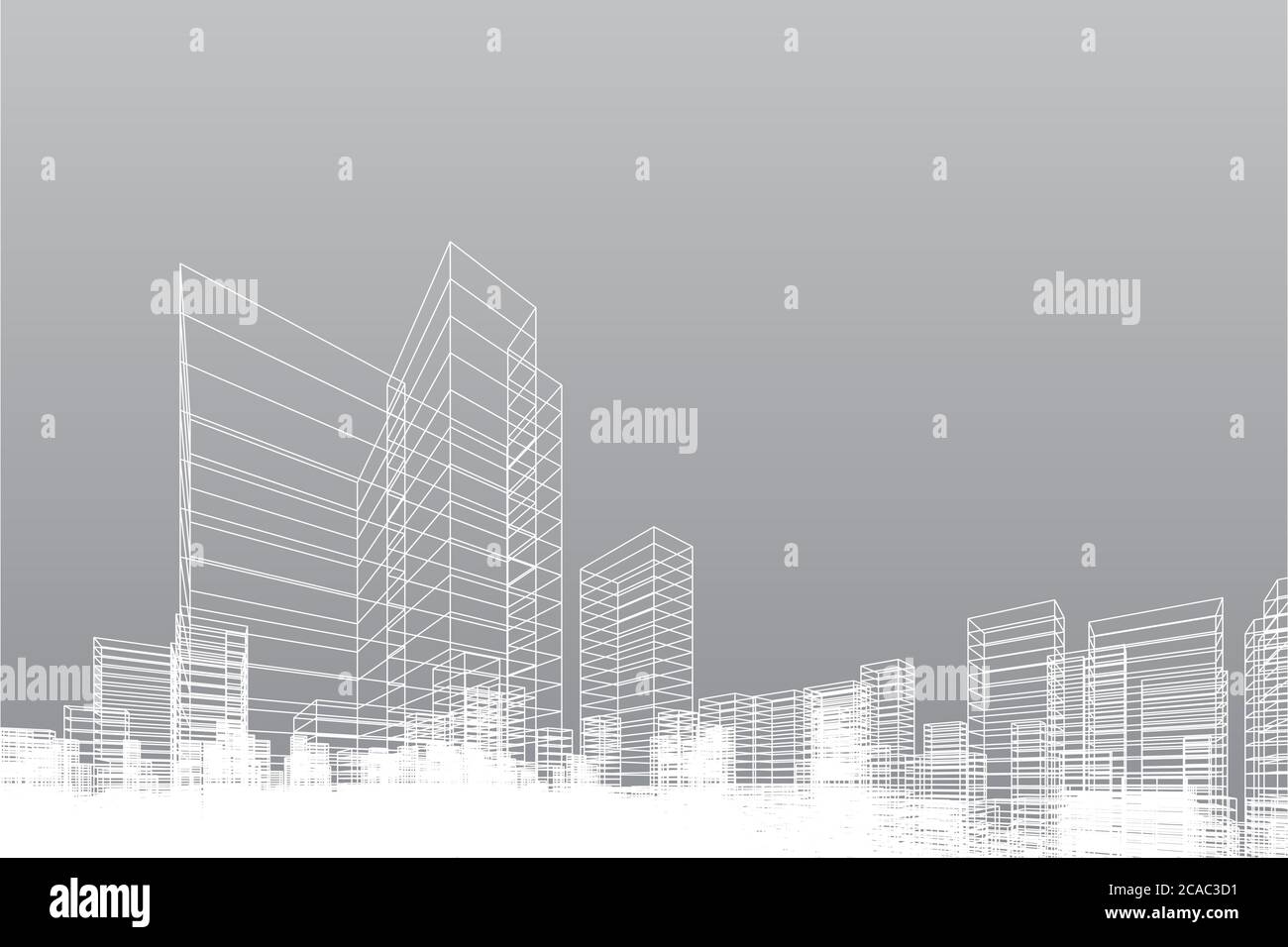 Abstract wireframe city background. Perspective 3D render of building ...