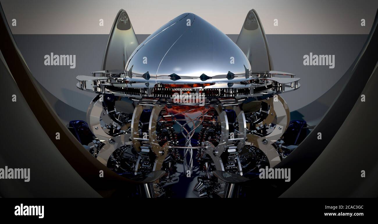 3d render of a modernly designed silver dome on a shiny surface Stock ...