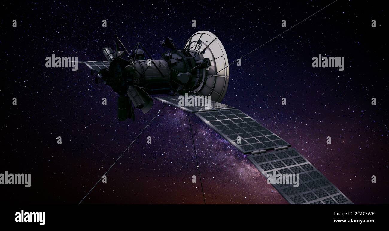 3d render of a satellite floating in the middle of the galaxy Stock ...
