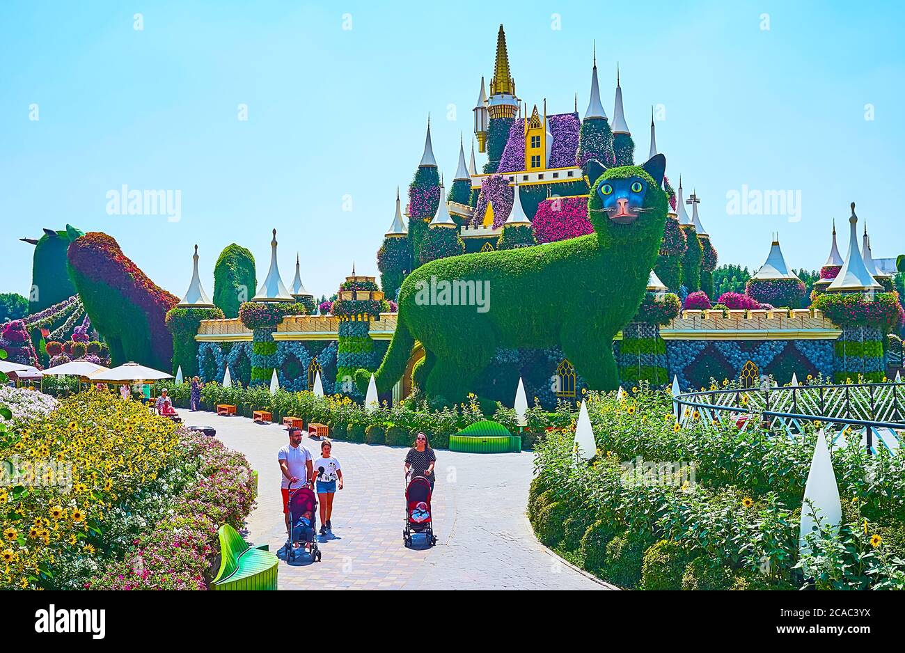 DUBAI, UAE - MARCH 5, 2020: The fairy tale castle with walls and towers ...