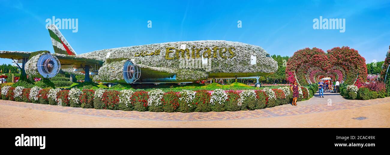 DUBAI, UAE - MARCH 5, 2020: Panorama of the main landmark of Miracle ...